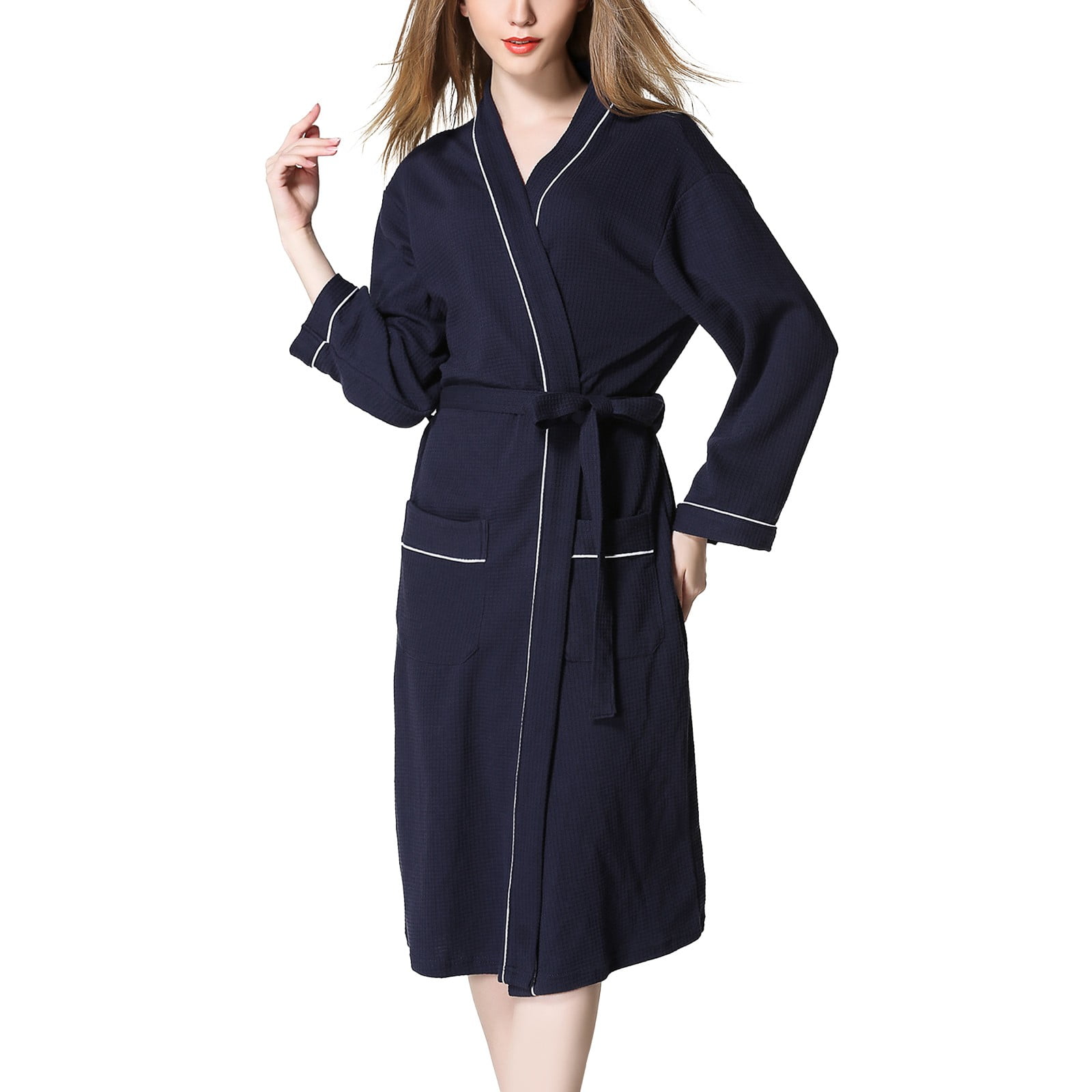 FEIFLY Solid Color Women Kimono Robes Long Knit Bathrobe Comfort ...