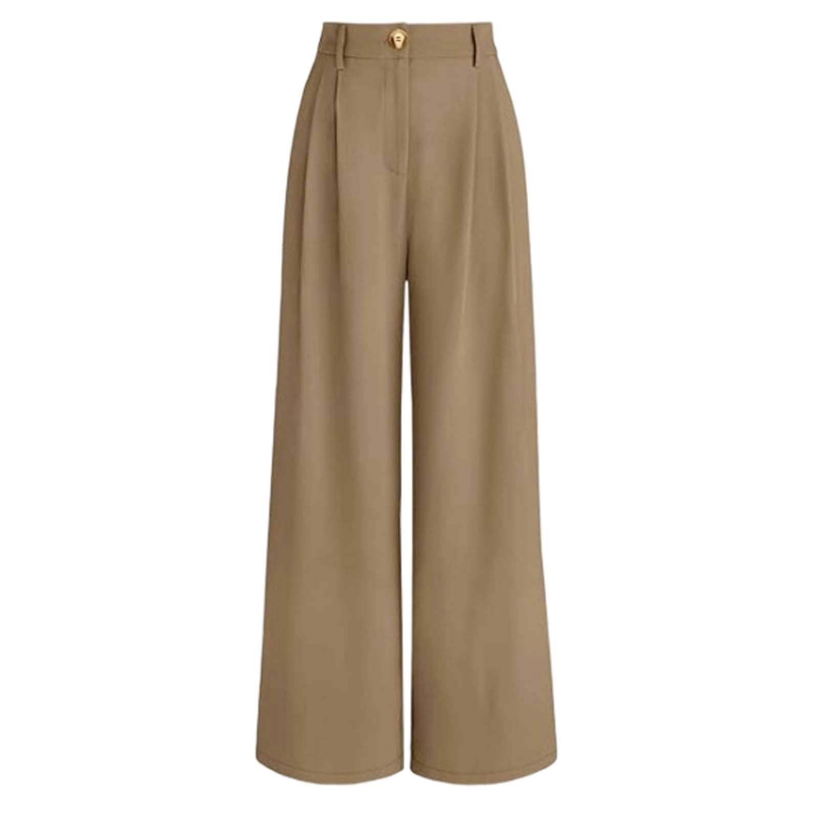 FEIFLY Solid Color Women's High Waisted Wide Leg Pants Flowy Trousers ...