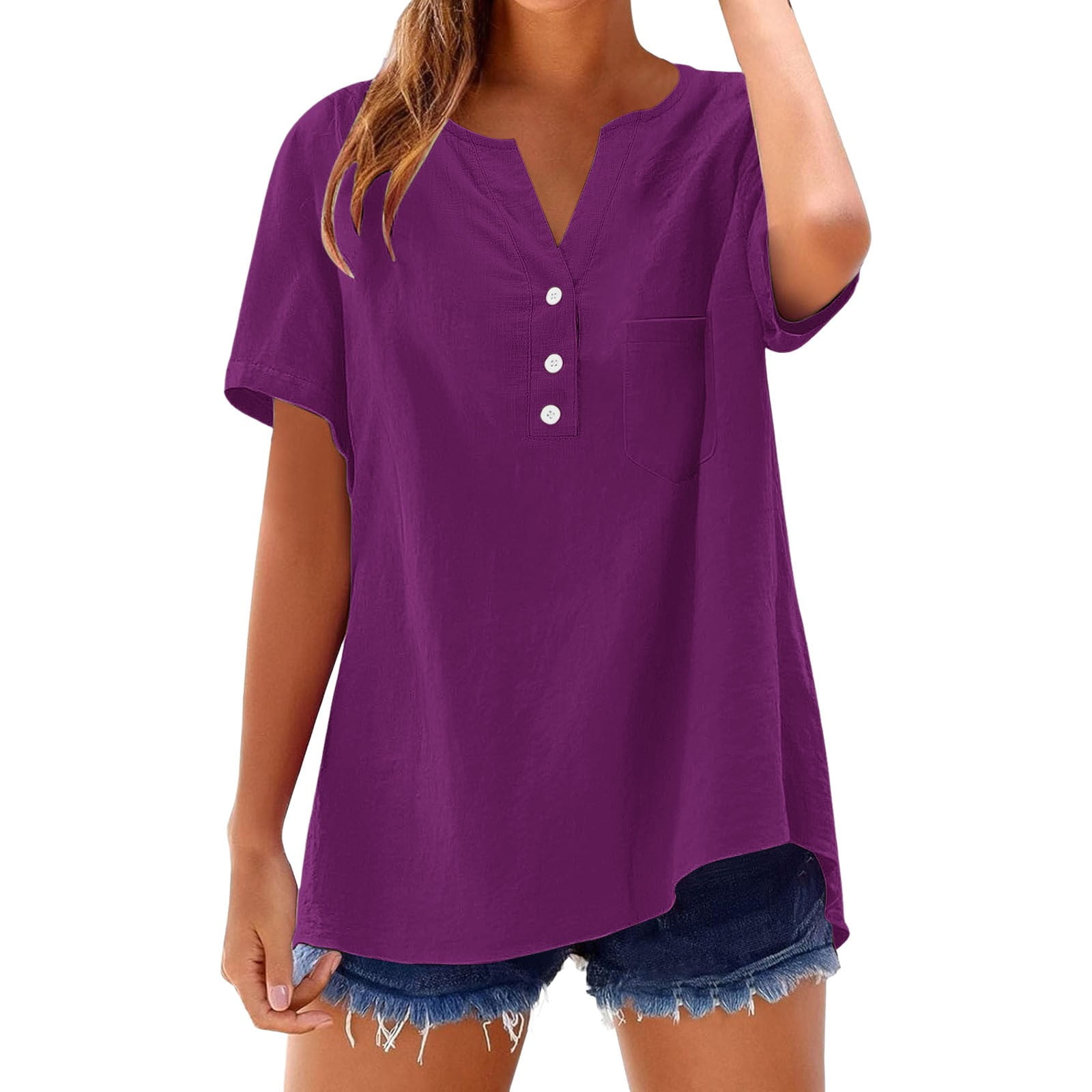 FEIFLY Stylish Women Shirts With V Neck Design Pocket Detail Short ...