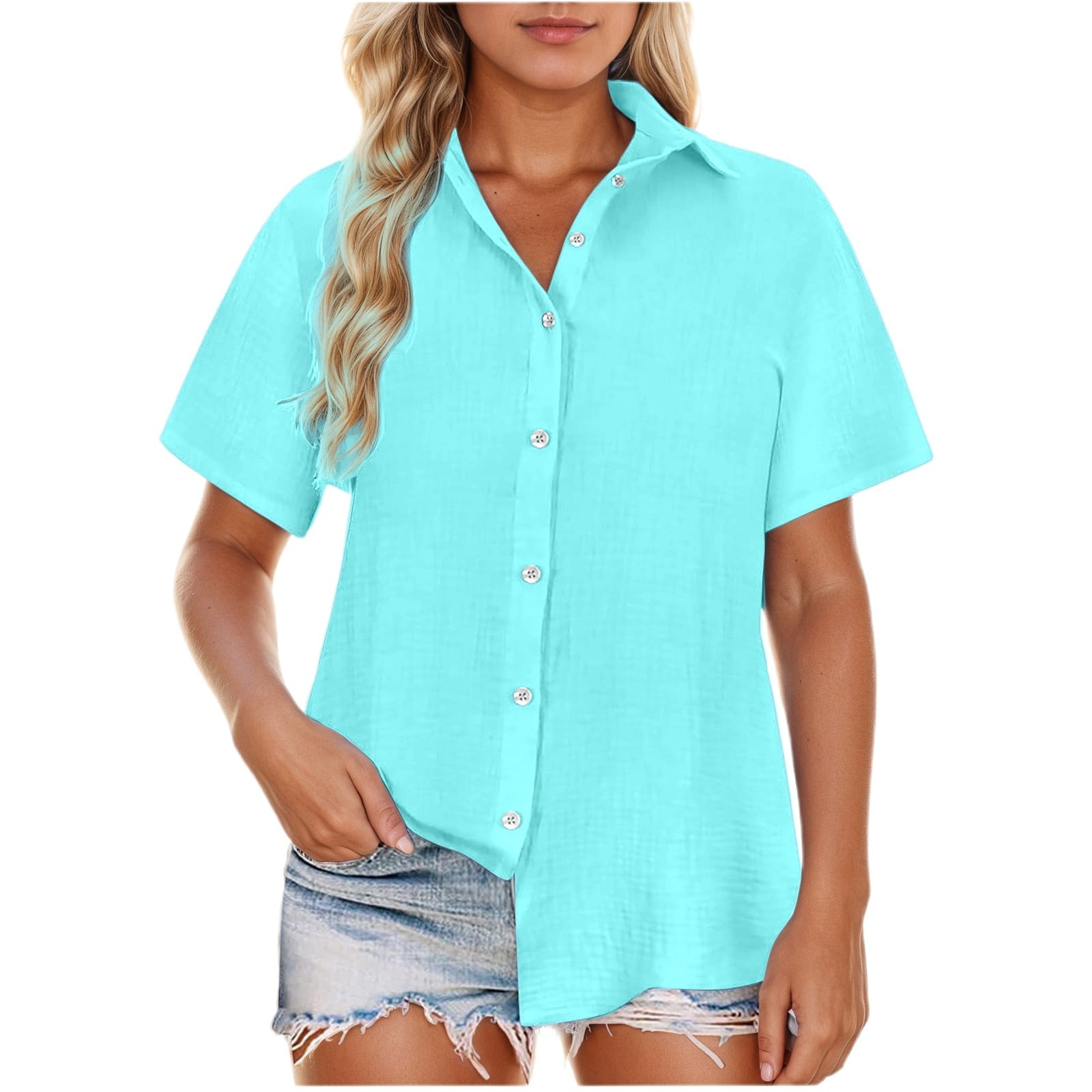 FEIFLY Trendy Women Shirts Summer Casual Wear Lapel Open Front Blouses ...