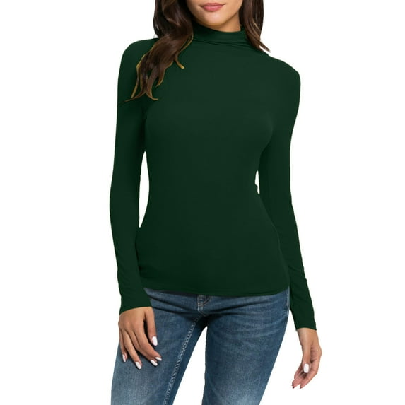 FEIFLY Tshirts Women Casual Solid Color Long Sleeve Turtleneck Blouse ...
