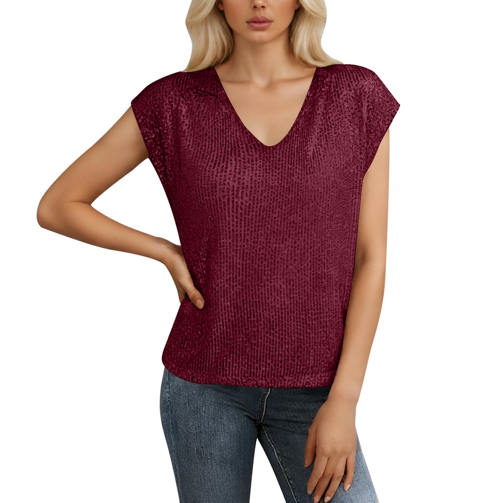 FEIFLY Tshirts Women Sparkling Sequin Glitter Party Vest Tops V Neck ...