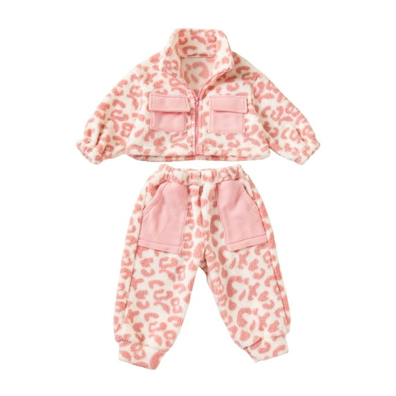FEIFLY Winter Girls Outfits 2 Piece Thickened Thermal Leopard Print ...