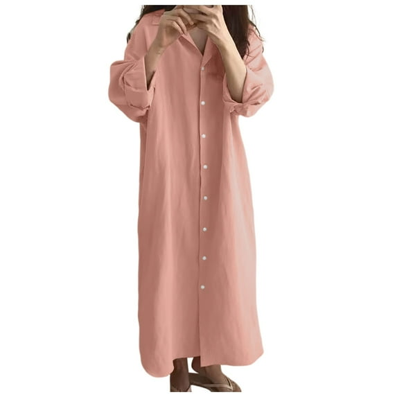 FEIFLY Women Blouse Solid Color Tops Female Medium Long Loose Plus Size ...