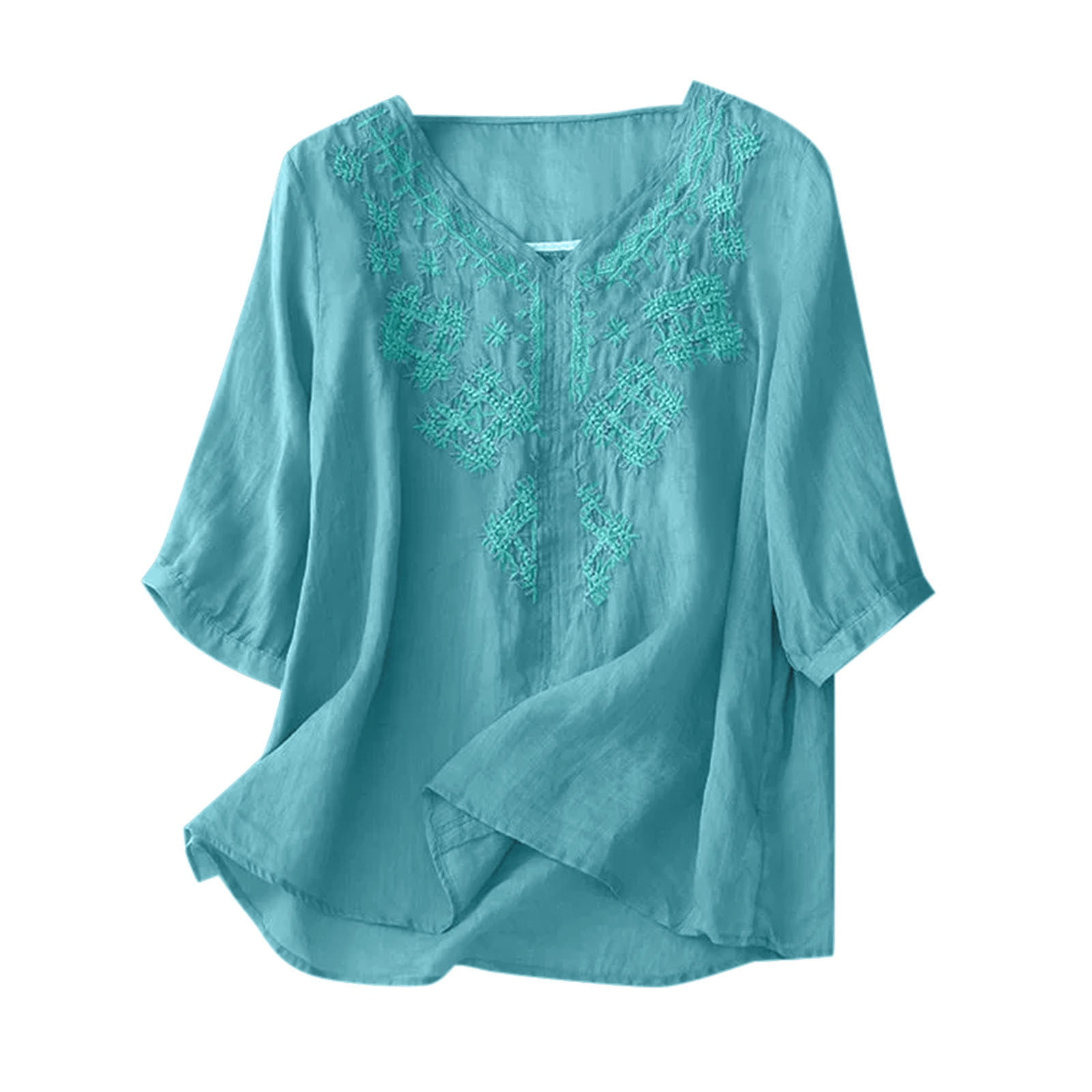 FEIFLY Women Blouse Thin High Count V Neck Embroidered T Shirt Skin ...