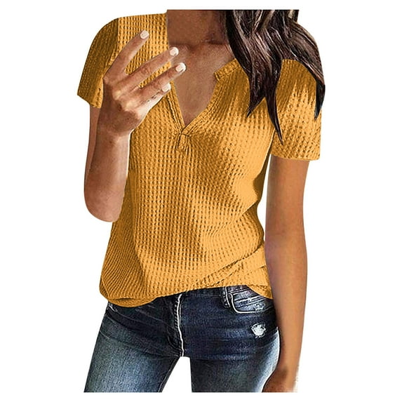 FEIFLY Women Blouse Tops Female Short Sleeve V Neck Casual Fashion ...