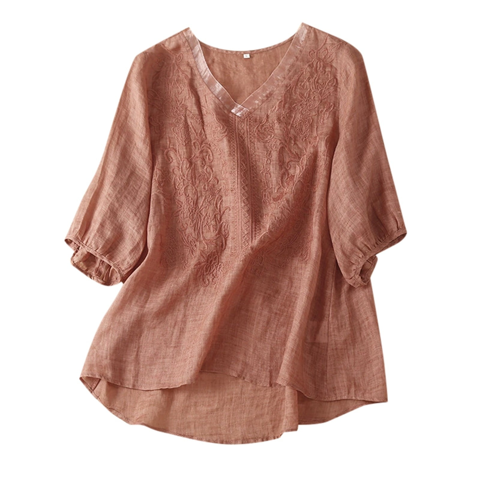 FEIFLY Women Blouse V Neck Embroidery Loose Retro Literary And ...