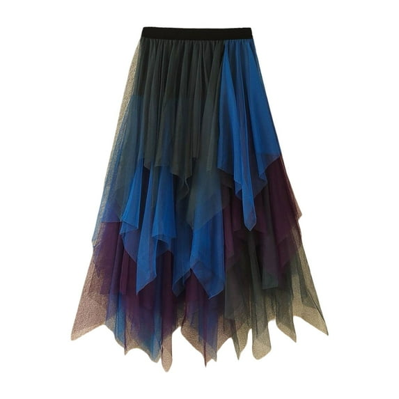 FEIFLY Women Casual Flared Skirt With Layer Asymmetrical Hem Design ...