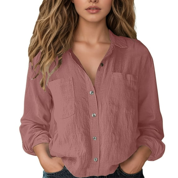 FEIFLY Women Casual Shirt With Pocket Daily Lapel Long Sleeve Cardigan ...