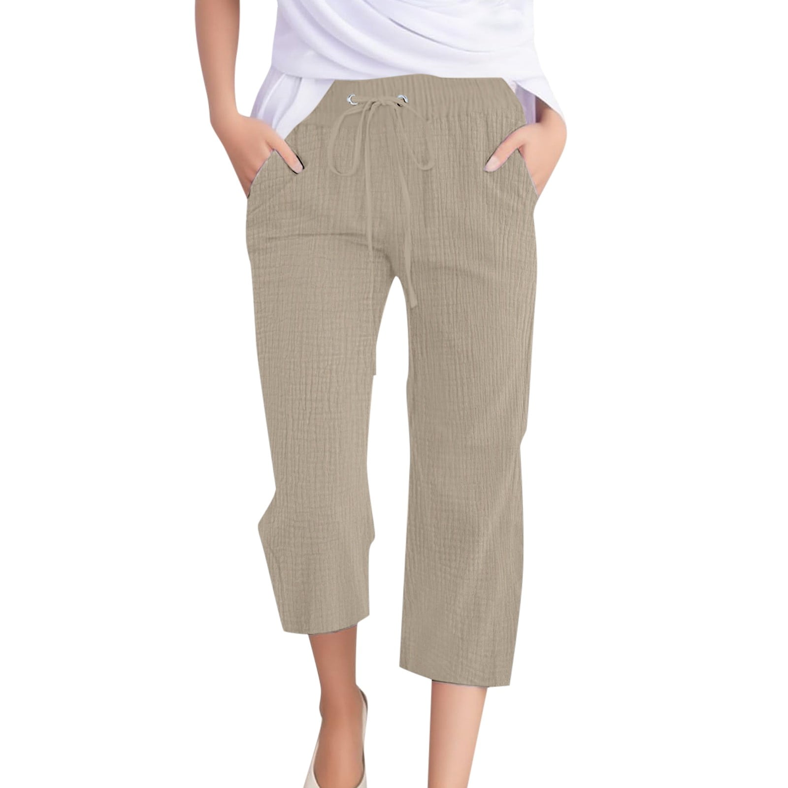 FEIFLY Women Casual Solid Color Plain Weave Breathable Calf Length ...