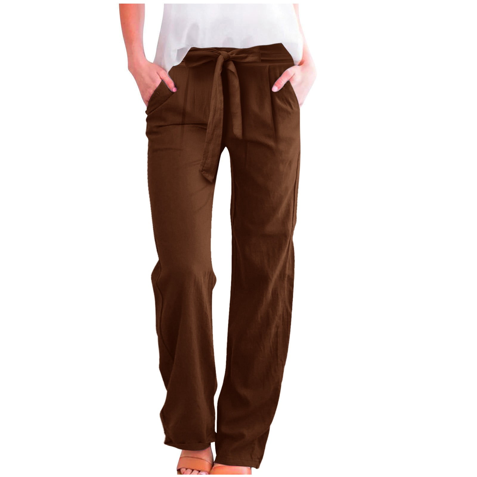 FEIFLY Women Daily Elastic Strap Waist Workout Trousers Solid Color ...