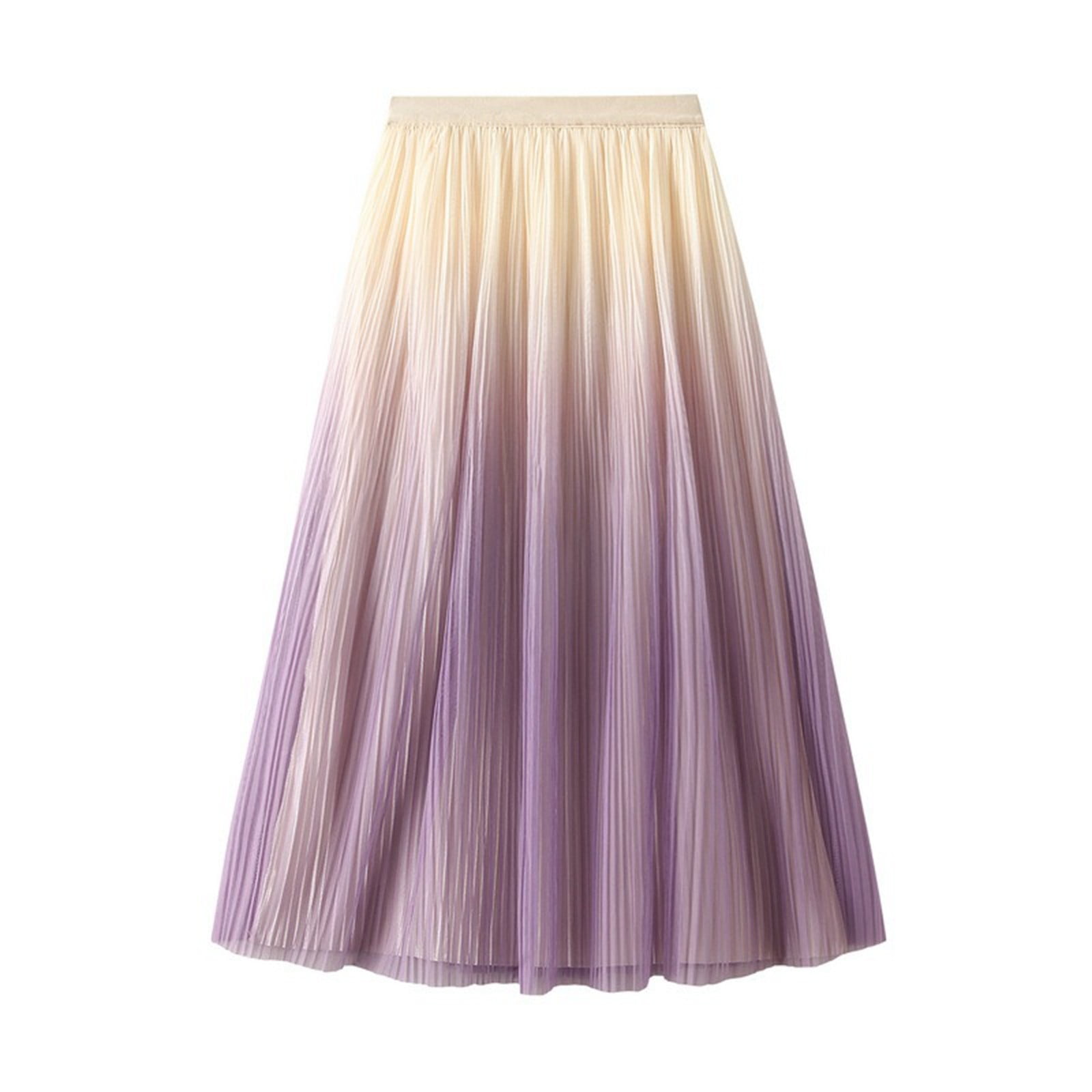 FEIFLY Women Elegant Flowy Maxi Skirt With Pleated Design Gradient ...