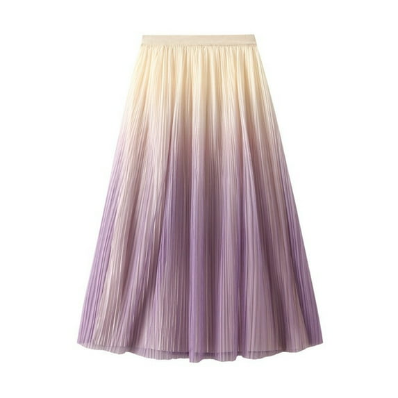 FEIFLY Women Elegant Flowy Maxi Skirt With Pleated Design Gradient ...