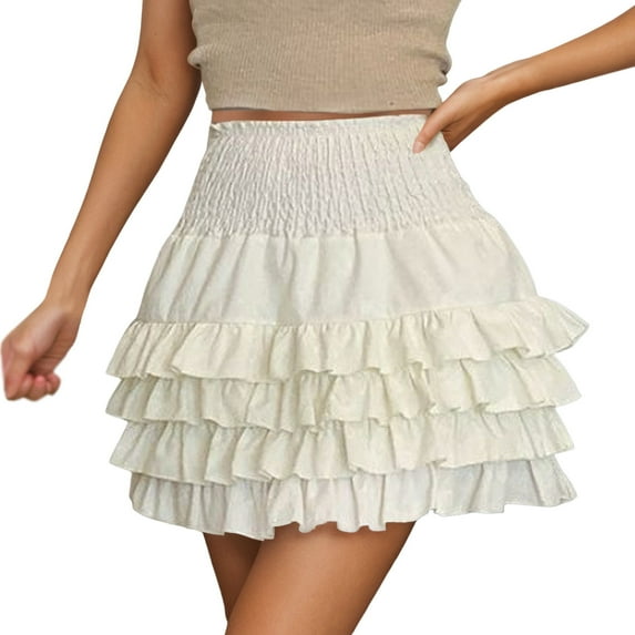 FEIFLY Women Elegant High Pleated Cake Skirt For High Waist Fashion A ...
