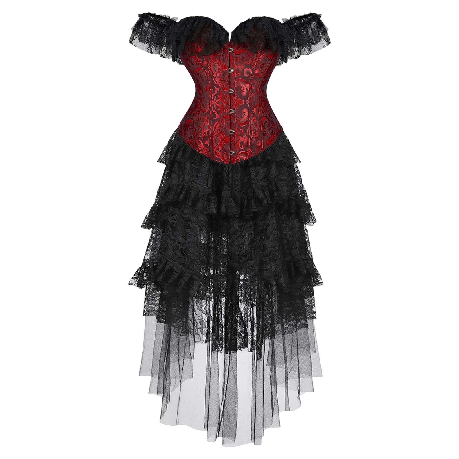 FEIFLY Women Elegant Lace Gown Off Shoulder Corset Bustier Tops And ...