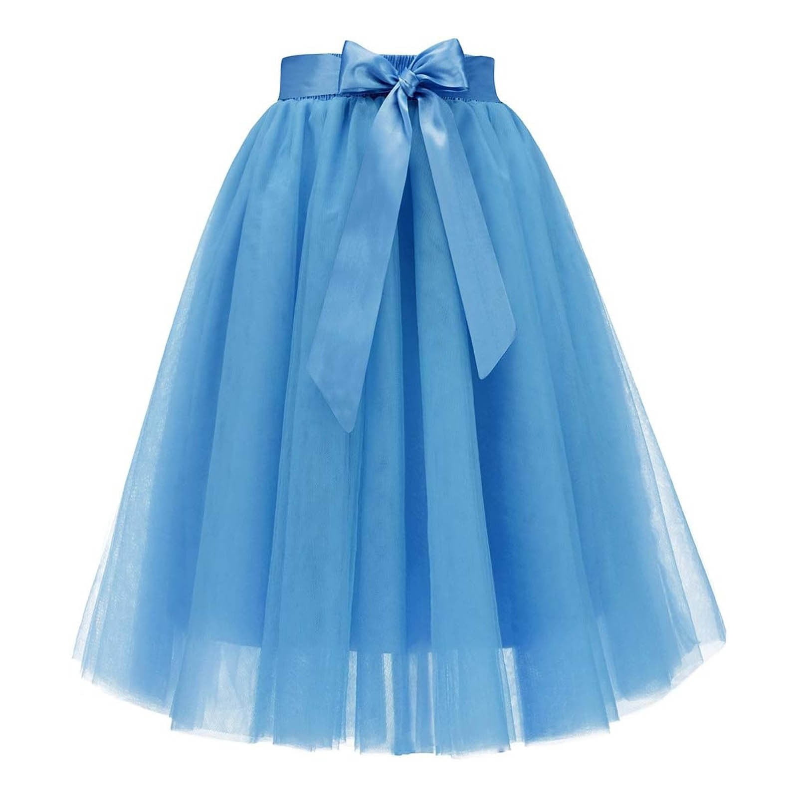 FEIFLY Women Elegant Layered Skirt With Waist Belt Flowy Hem A-Line ...