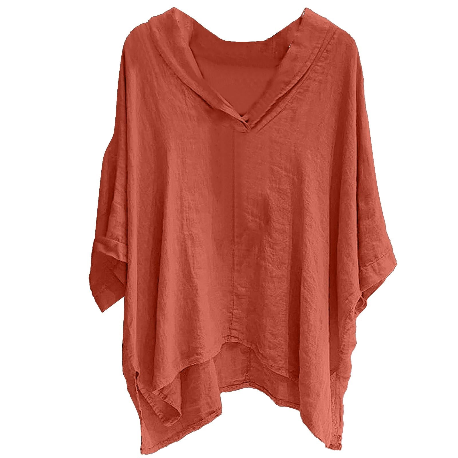 FEIFLY Women Fashion Solid Color V Neck Casual Pleated Blouse 3/4 ...