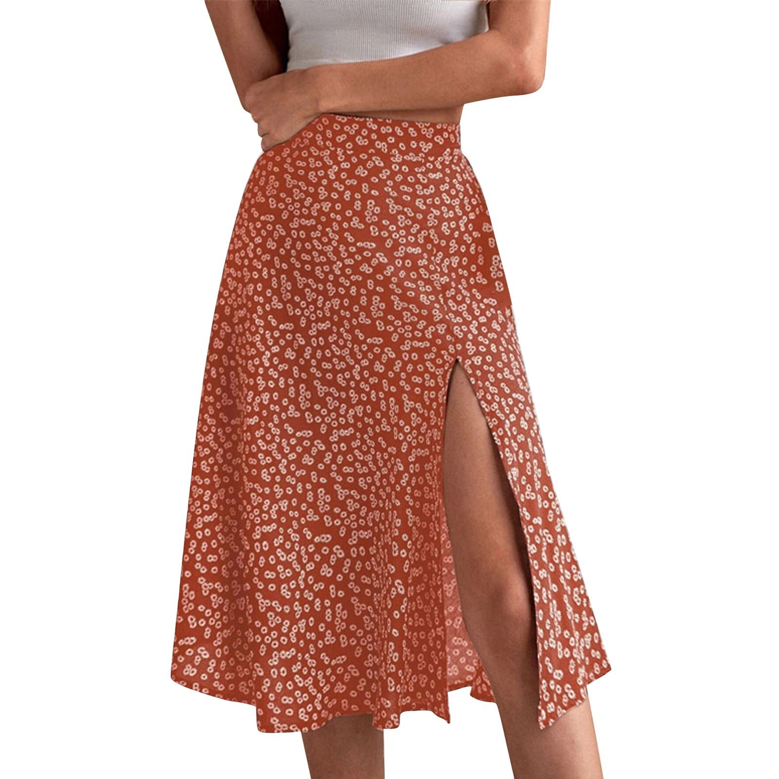 FEIFLY Women Floral Skirt Half Body Split A-Line Wrapped Mid Waist Long ...