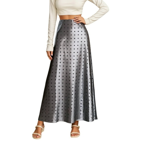 FEIFLY Women French Polka Midi Skirt With Flared Hem Casual Elegant ...