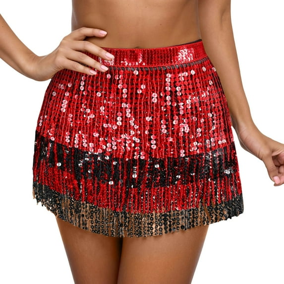 FEIFLY Women Glamour Punk Belly Dance Skirt With Sequins Tassel Scarf ...