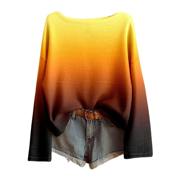 FEIFLY Women Gradient Knit Pullover Sweater Long Sleeve Casual Loose ...