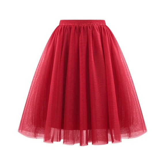 FEIFLY Women High Waist Pleated Mesh Skirt Soft Drape Mid-Length Skirt ...