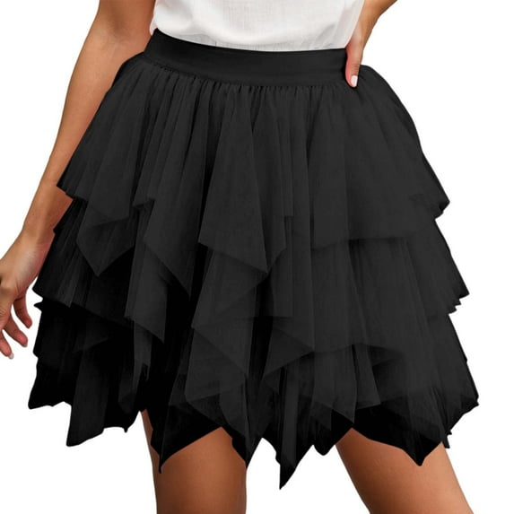 FEIFLY Women Irregular Layer Mesh Short Skirt High Waisted Short Puffy ...