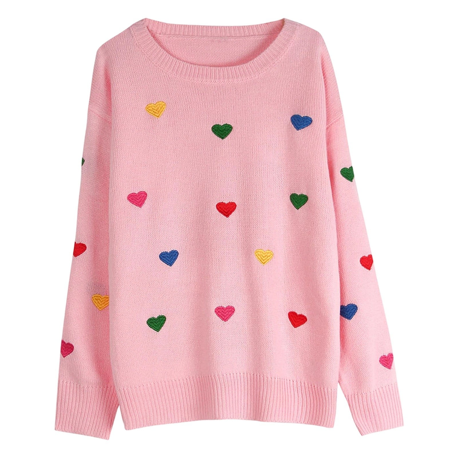 FEIFLY Women Knitted Pullover Sweater Fashion Colorful Heart Jacquard ...
