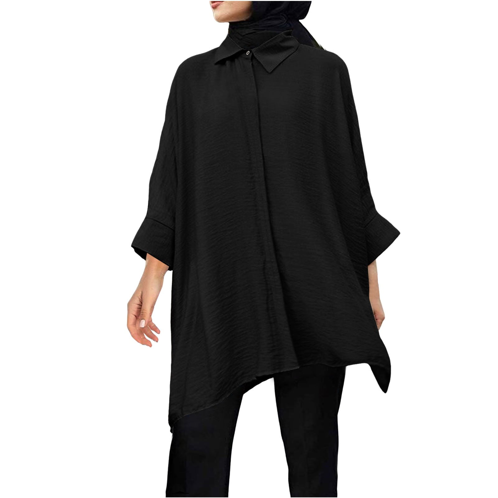 FEIFLY Women Long Sleeve Button Down Lapel Abaya Casual Shirts Dubai ...