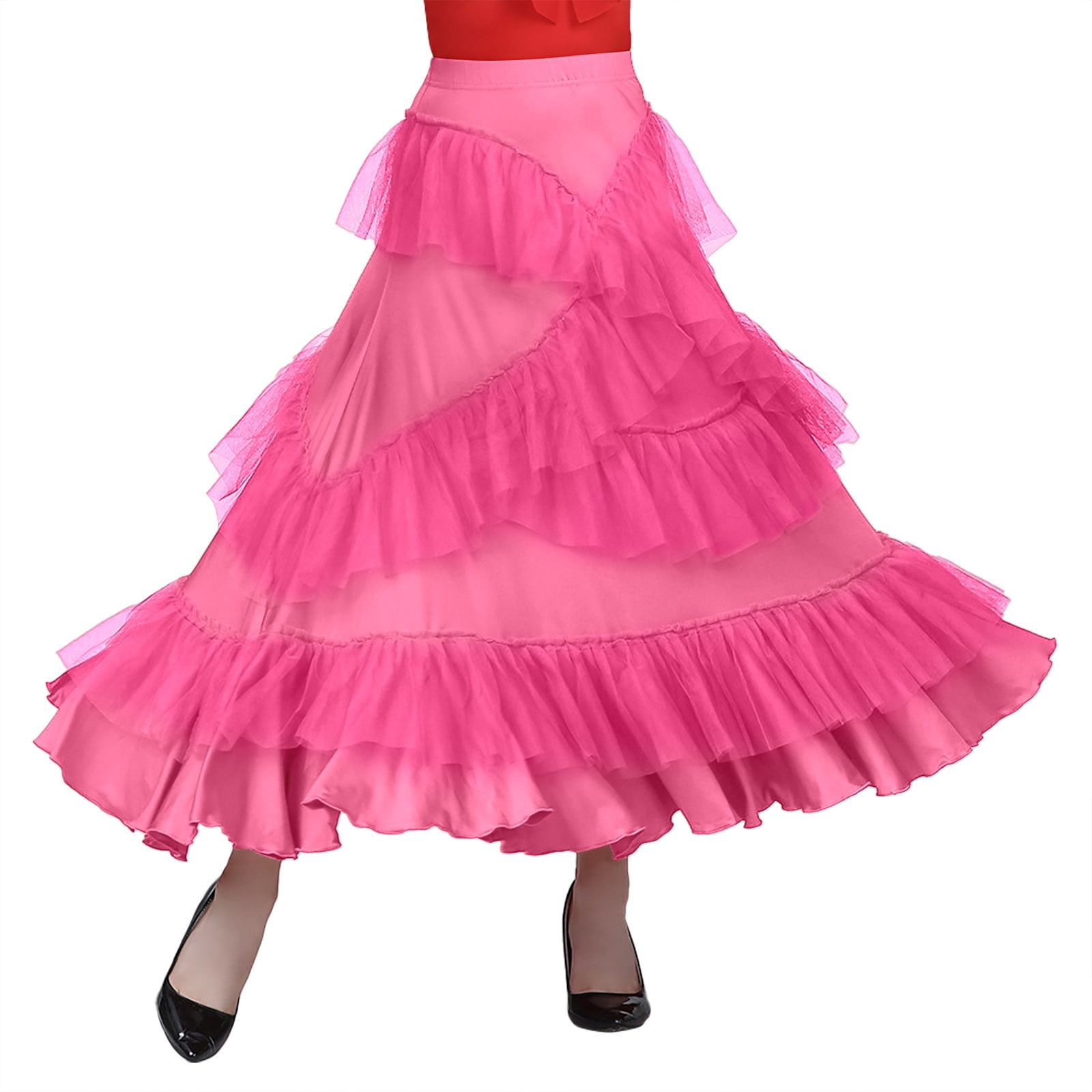 FEIFLY Women Modern Dance Skirt Ballroom Practice Wear Flowy Mesh Layer ...