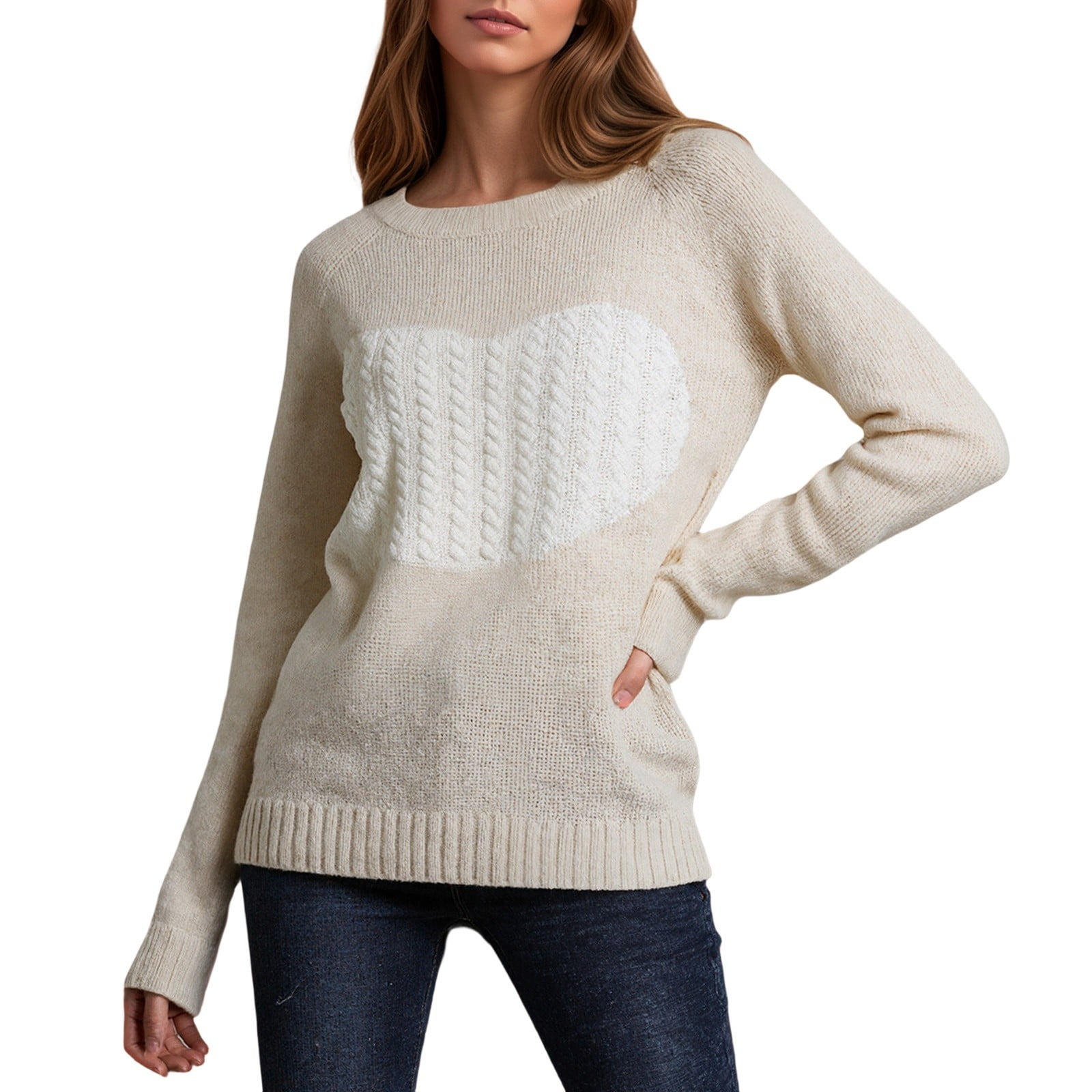 FEIFLY Women Oversized Knit Sweater Long Sleeve Round Neck Pullover ...