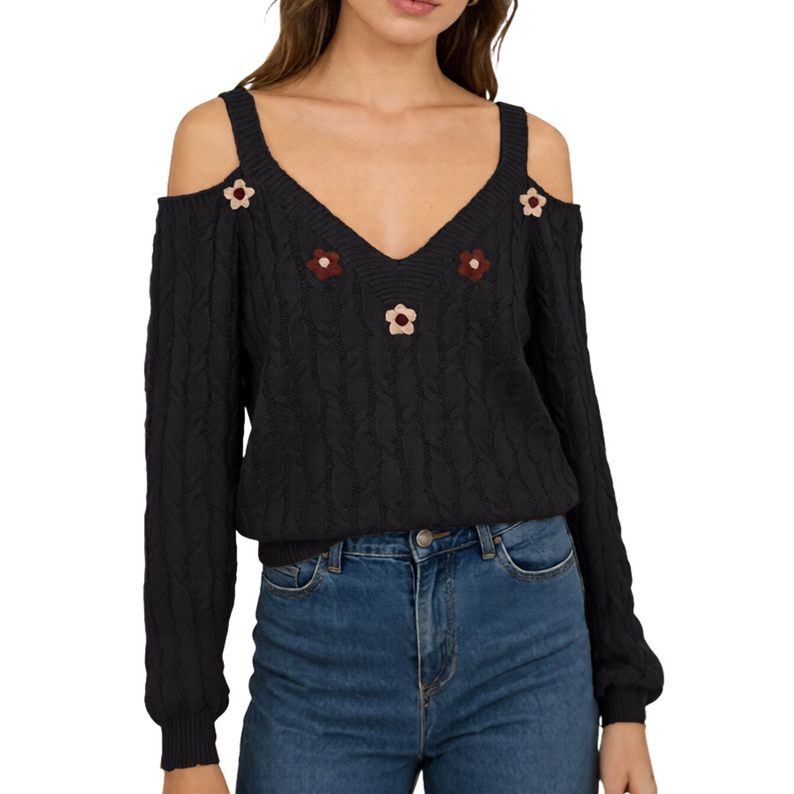 FEIFLY Women Pullover Sweater With Off Shoulder Design Hand Crochet ...