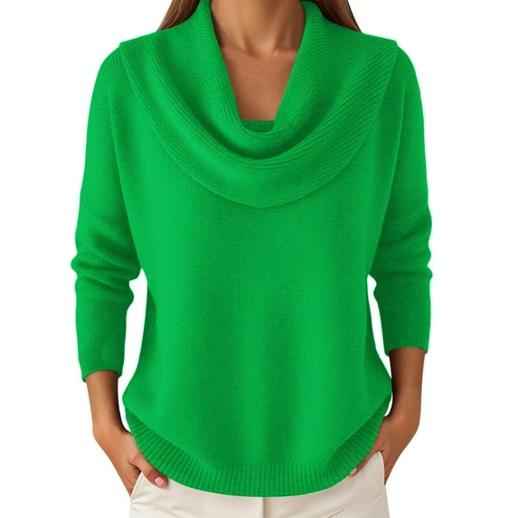 FEIFLY Women Pullover Sweater Solid Color Long Sleeve Soft Casual Knit ...