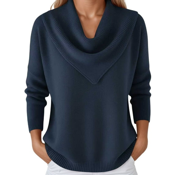 FEIFLY Women Pullover Sweater Solid Color Long Sleeve Soft Comfortable ...