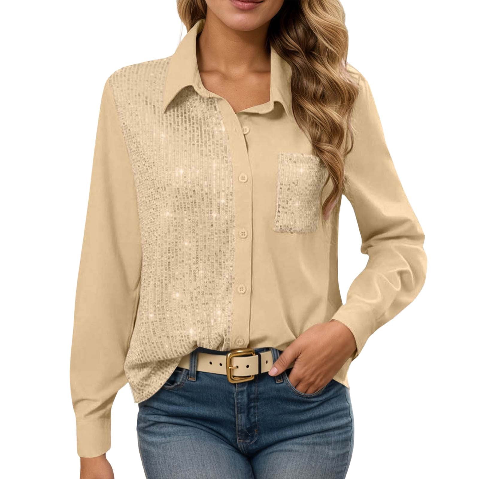 FEIFLY Women Sequin Party Tops Female Elegant Blouse With Sparkling ...