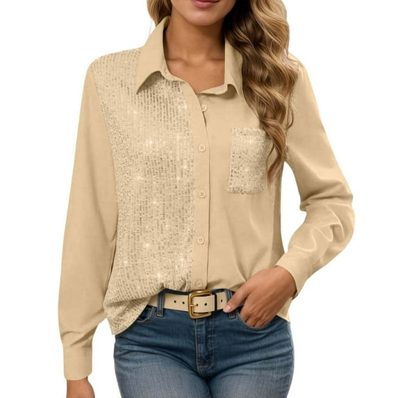 FEIFLY Women Sequin Party Tops Female Elegant Blouse With Sparkling ...
