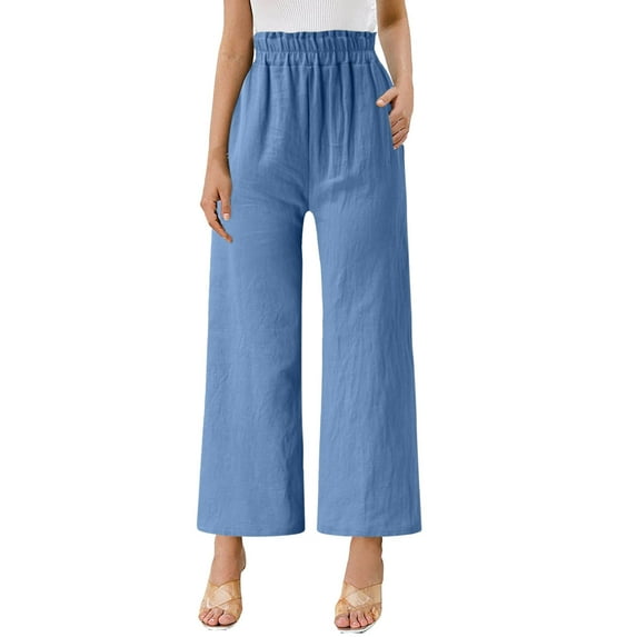 FEIFLY Women Solid Color Cotton Linen Loose Simple Cotton Linen Pants ...