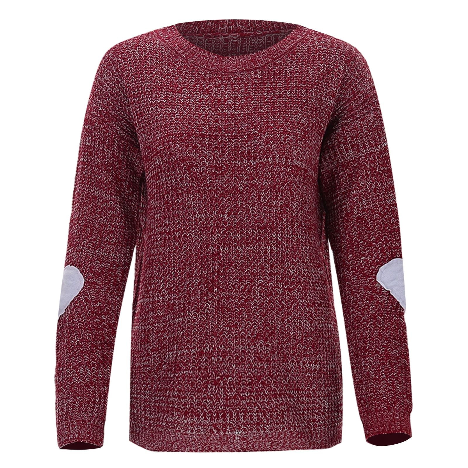 FEIFLY Women Solid Color Knit Pullover Classic Round Neck Everyday Cozy ...