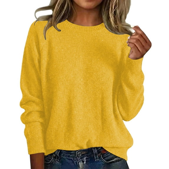 FEIFLY Women Solid Color Knit Pullover Sweater Yarn Casual Loose Fit ...