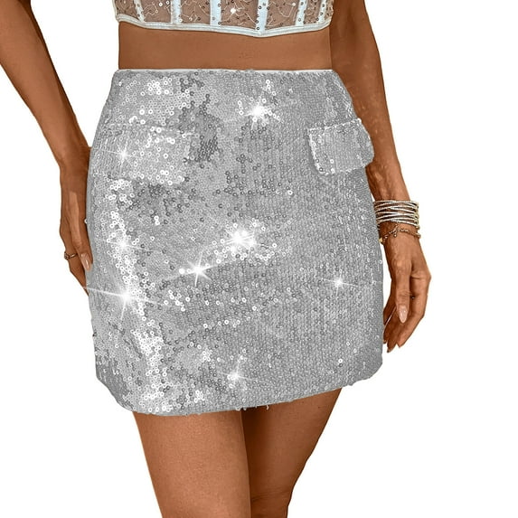 FEIFLY Women Stretch Waist Sequin Bodycon Skirt Sparkly Party Mini ...