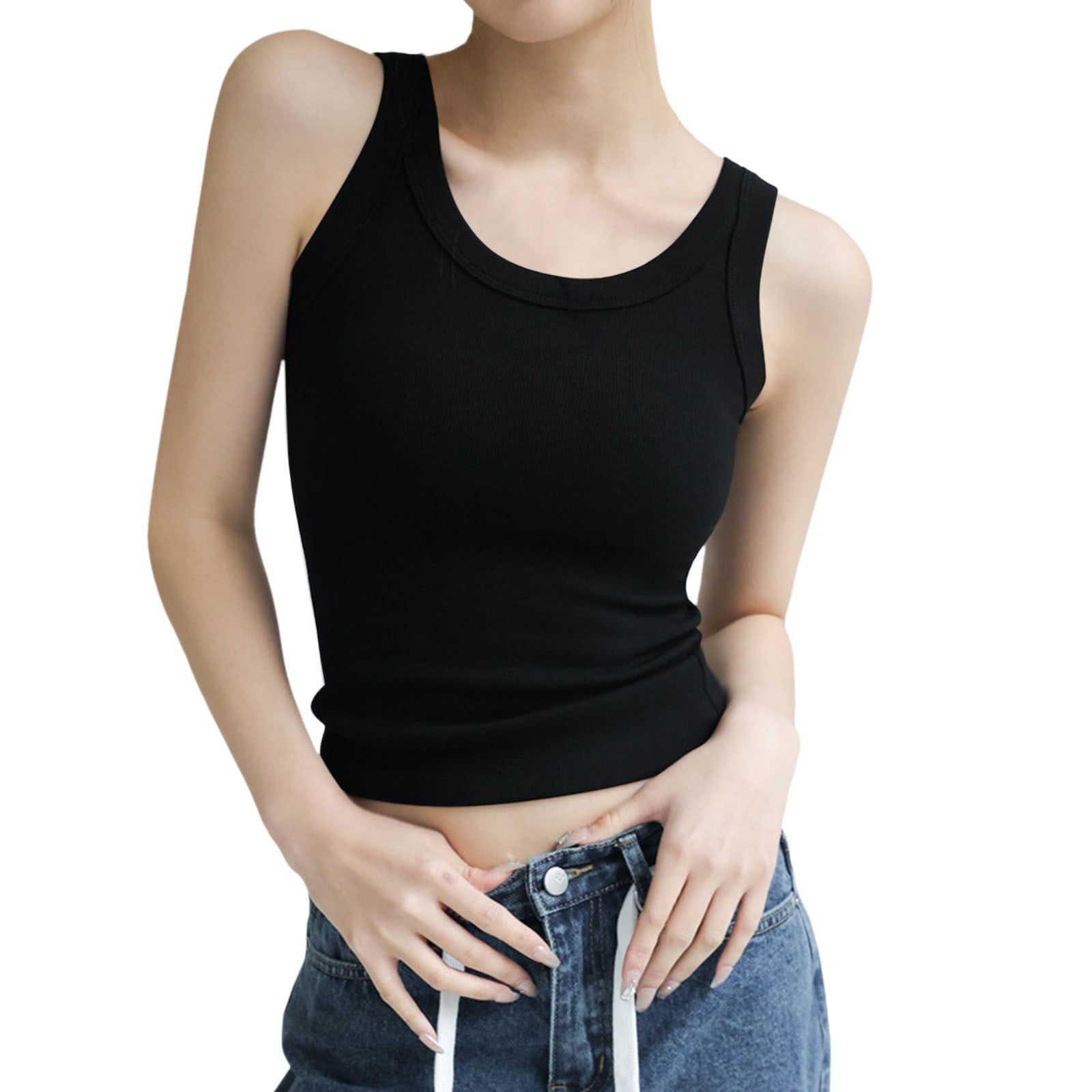 FEIFLY Women Tank Tops Solid Color Sleeveless Ribbed Camisole With ...
