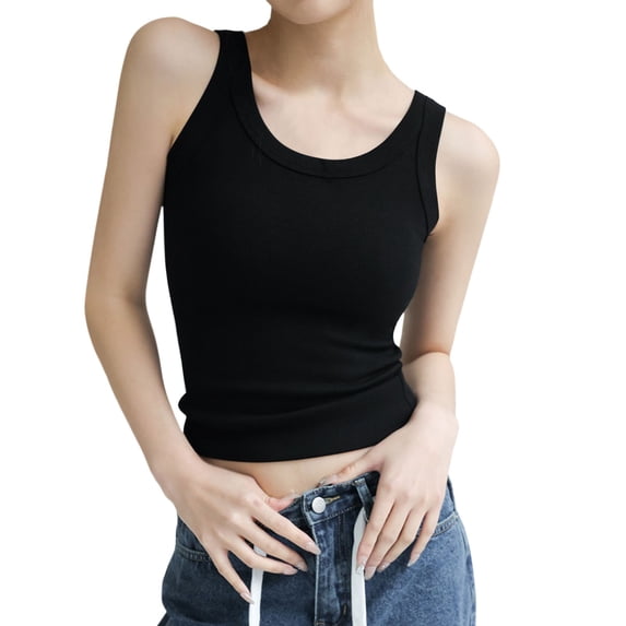 FEIFLY Women Tank Tops Solid Color Sleeveless Ribbed Camisole With ...