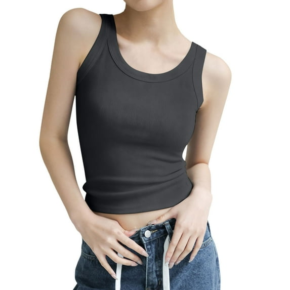 FEIFLY Women Tank Tops Solid Color Sleeveless Ribbed Camisole With ...
