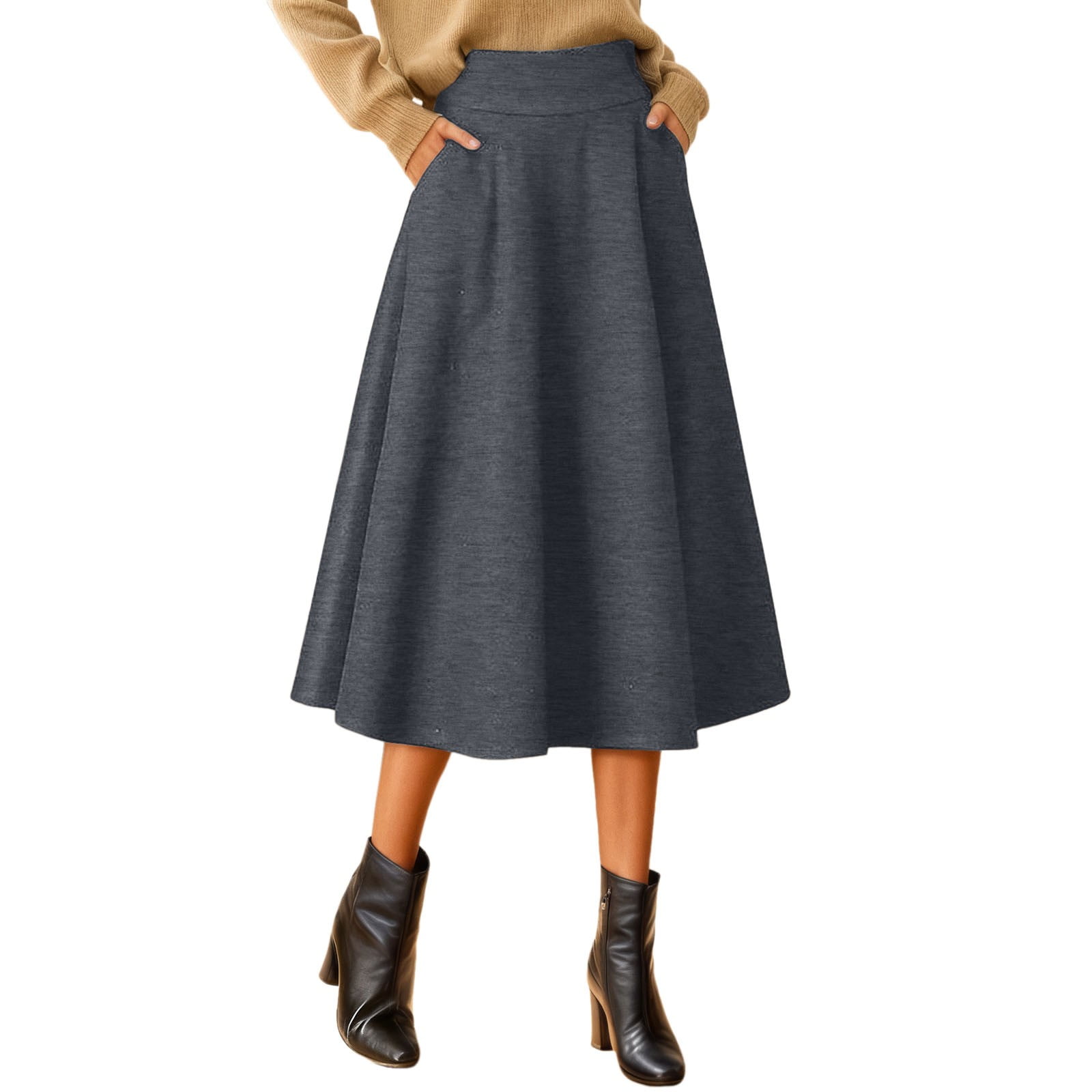 FEIFLY Women Winter A-Line Skirt For Mid-Length High Waist Flared Swing ...