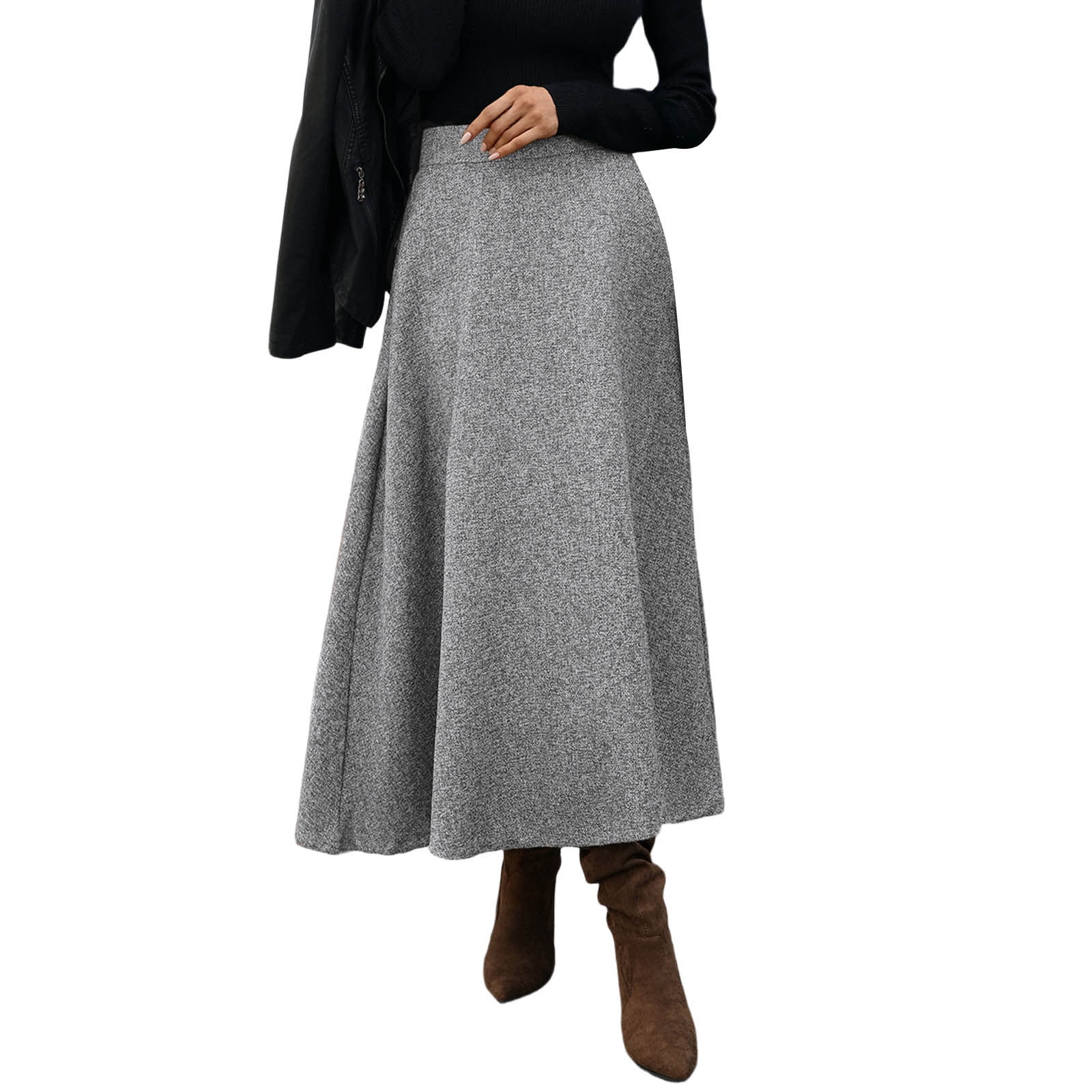 FEIFLY Women Winter Blend Skirt Elegant High Waist A-Line Mid-Length ...