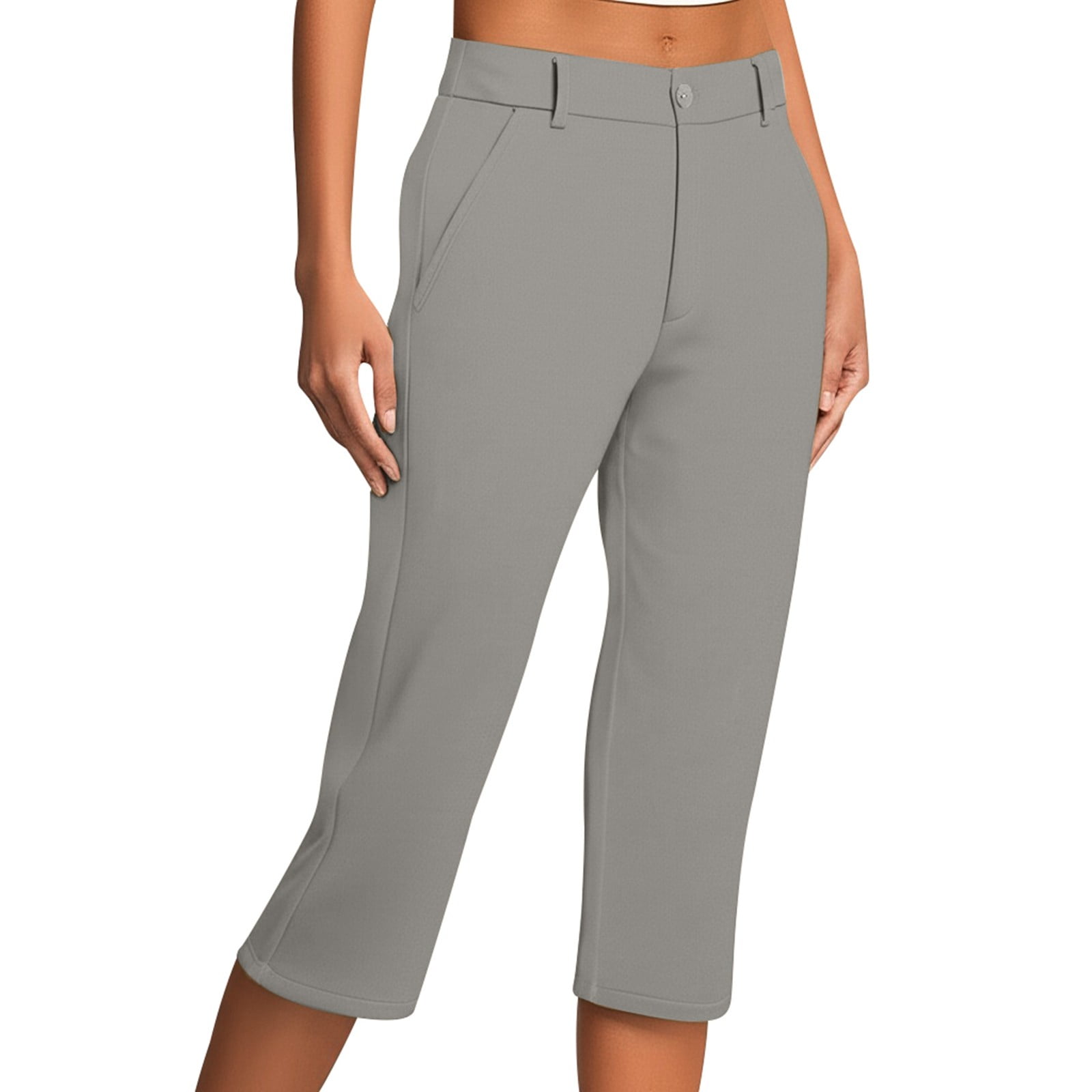 FEIFLY Women's Button Pocket Casual Elastic Pants Large Solid Color ...