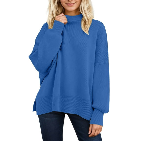 FEIFLY Women's Loose Autumn Winter Casual Fashion Pullover O-Neck Split ...