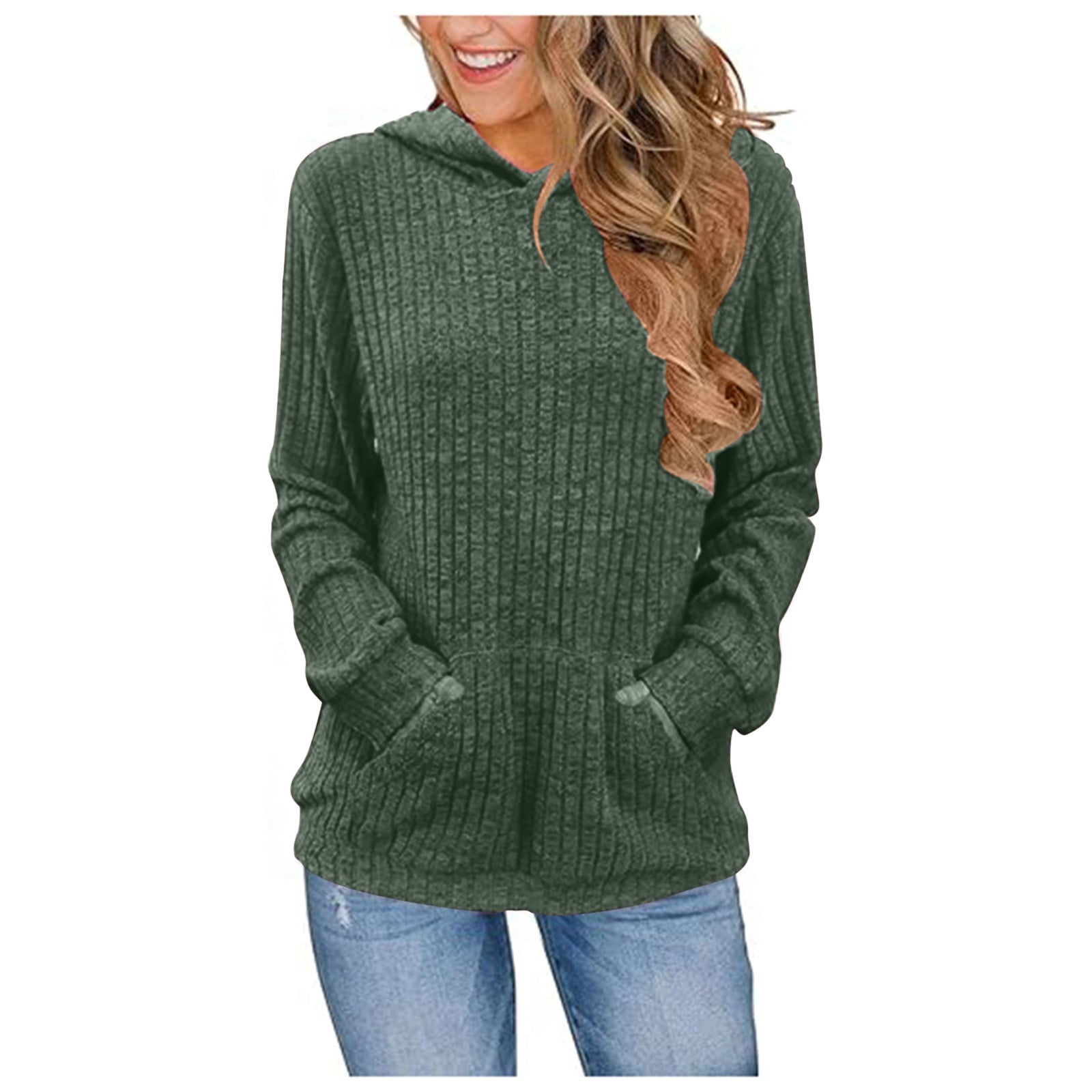 FEIFLY Women's Sweatshirts Casual Solid Color Long Sleeve Loose Hooded ...