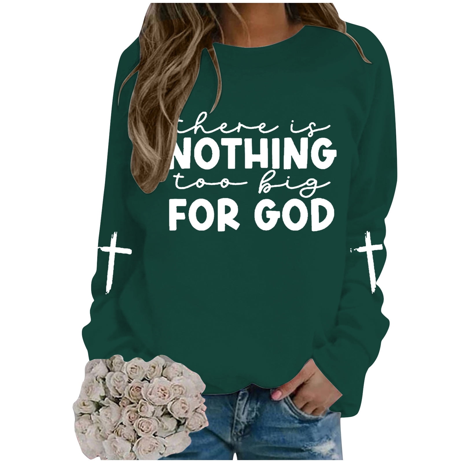 FEIFLY Women's Sweatshirts Fashion Casual Round Neck God Letter Printed ...