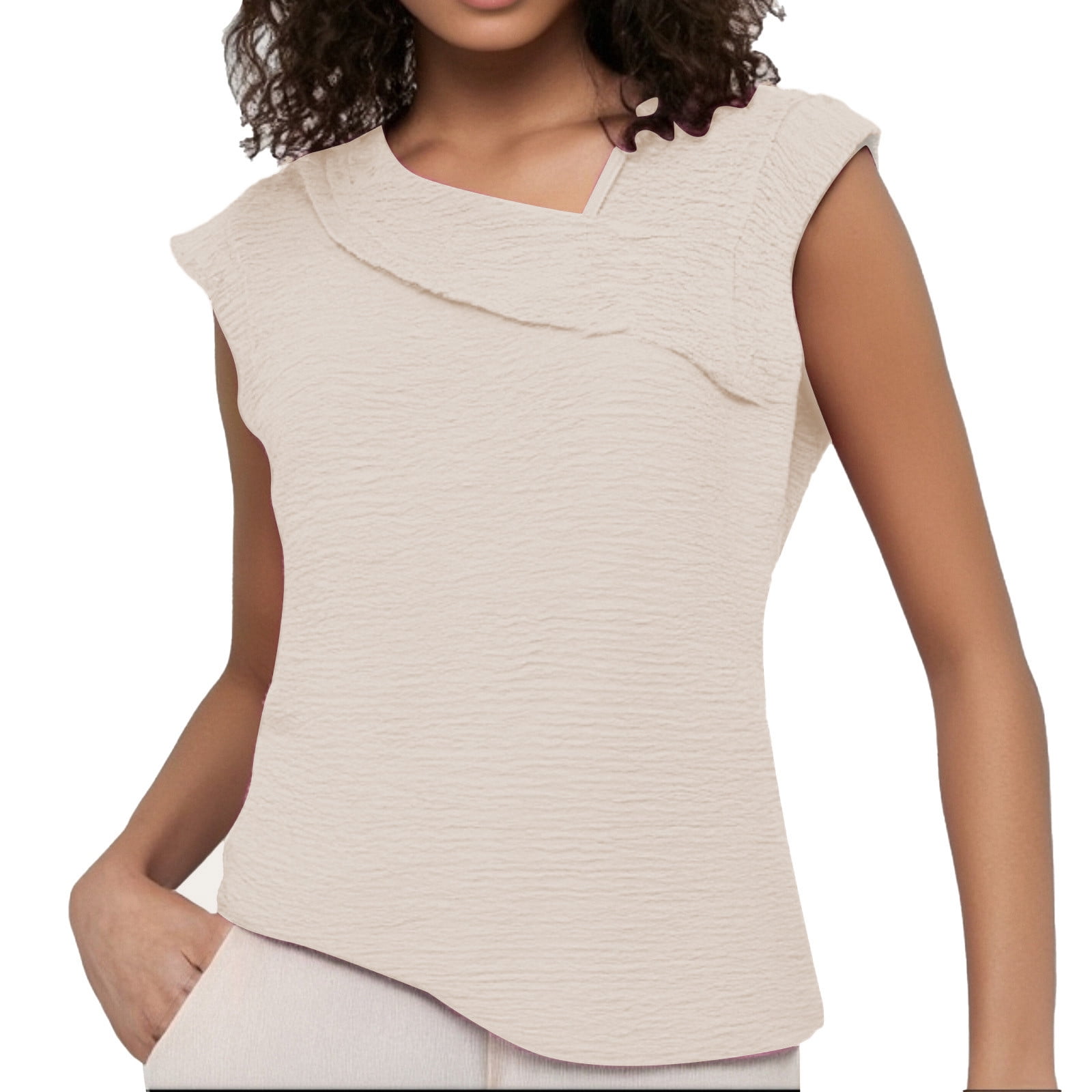 FEIFLY Womens Tops Female Dressy Casual Cap Sleeve Asymmetrical V Neck ...